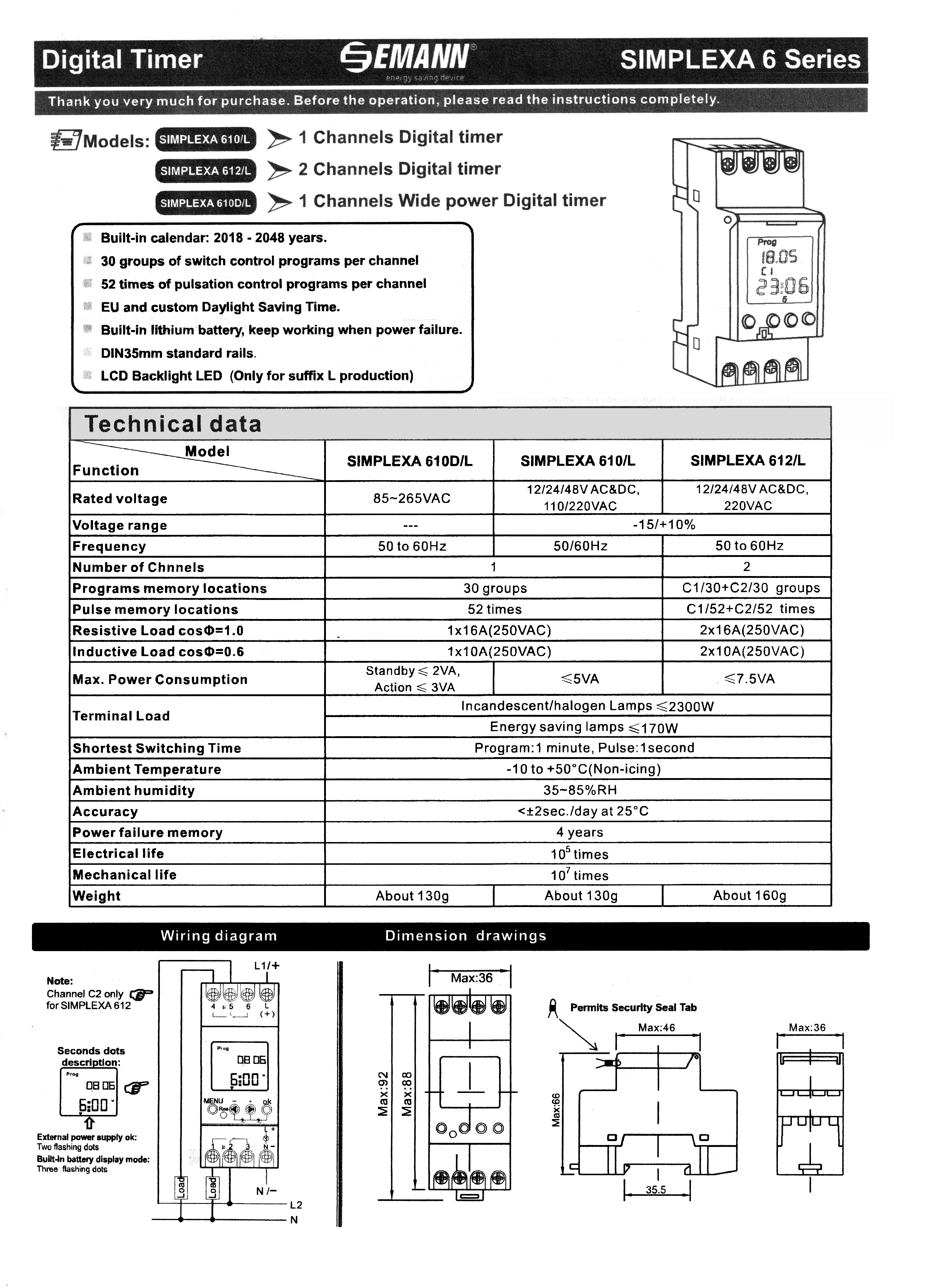EMANN SIMPLE XA 610L 24HOURS / 7DAYS TIME SWITCH EMANN – Digital Time ...
