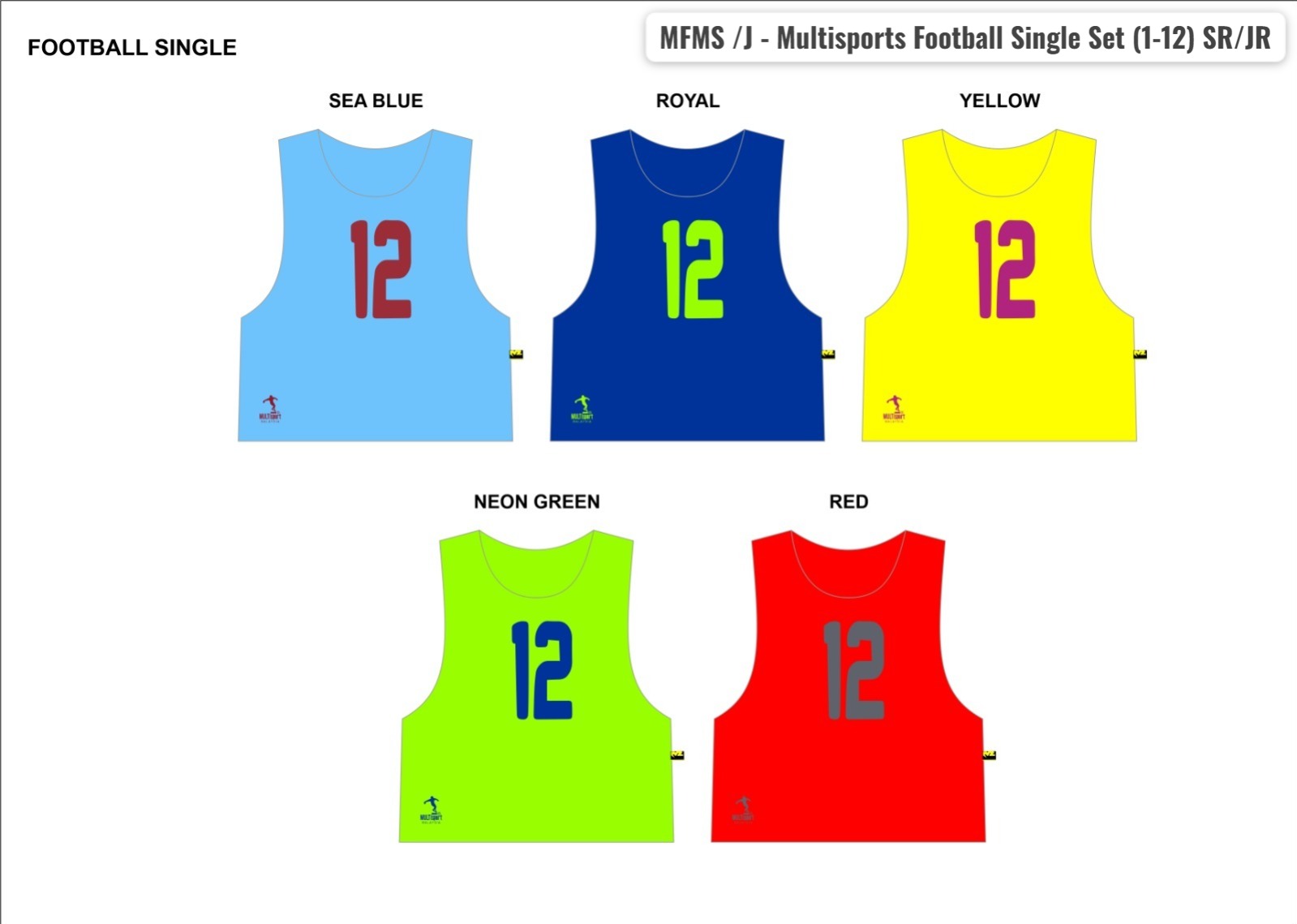 MULTISPORT Football Single / Reversible Bibs [ 12 Per Set ] Bib Bola ...