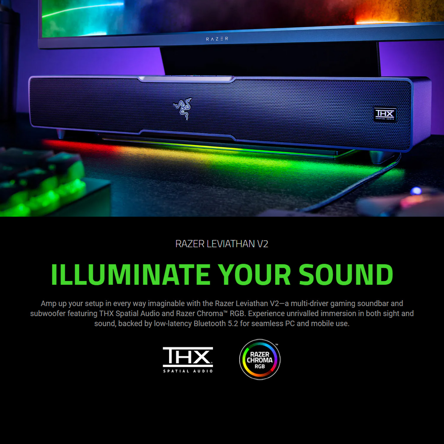 Razer Leviathan V2 PC Gaming Soundbar with Subwoofer | THX® Spatial ...