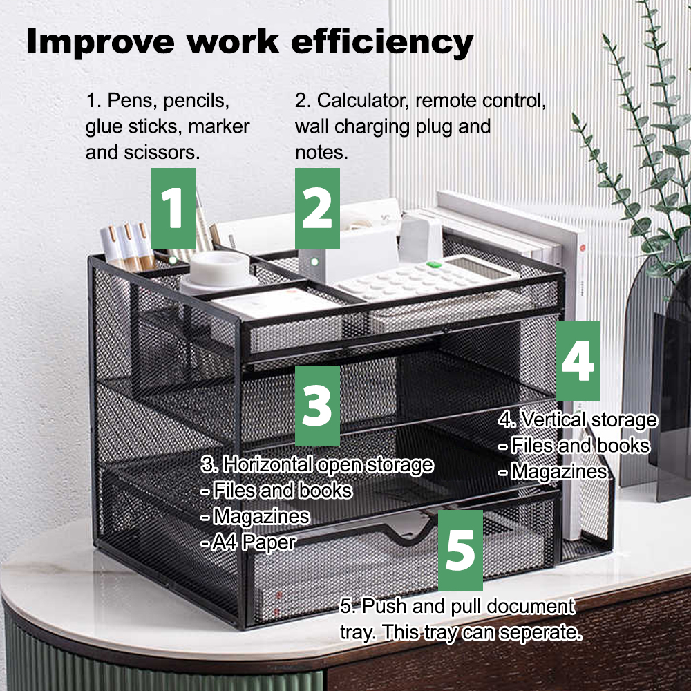 [4 Tier] Encora Metal Desk Organizer Office Drawer Rack Paper Tray ...