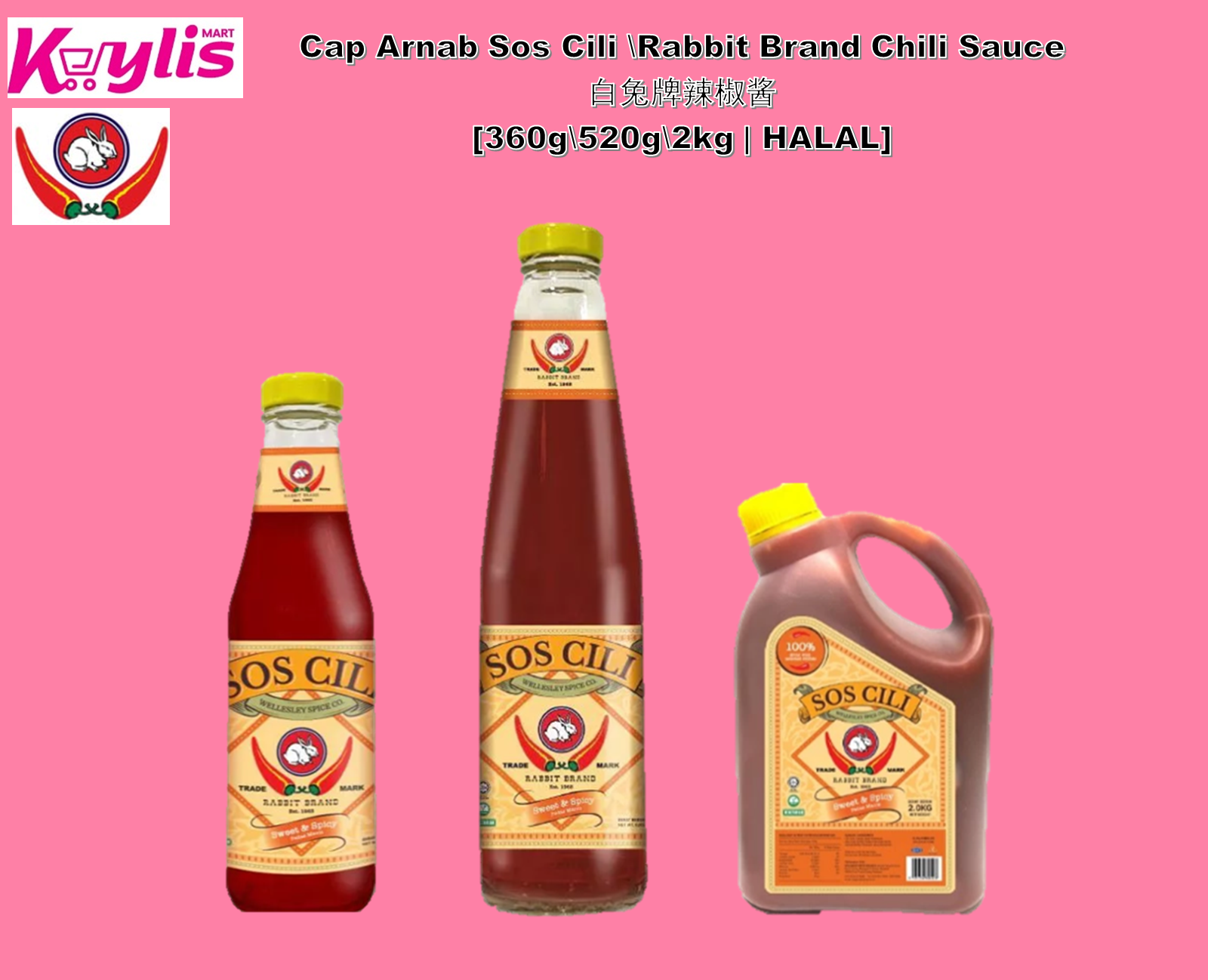 Cap Arnab Sos Cili \Rabbit Brand Chili Sauce\白兔牌辣椒酱 [360g\520g\2kg ...