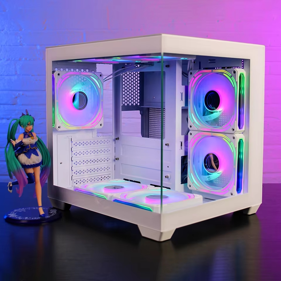 Aigo DarkFlash C275P Black White Dual Chamber M-ATX PC Casing Chassis ...