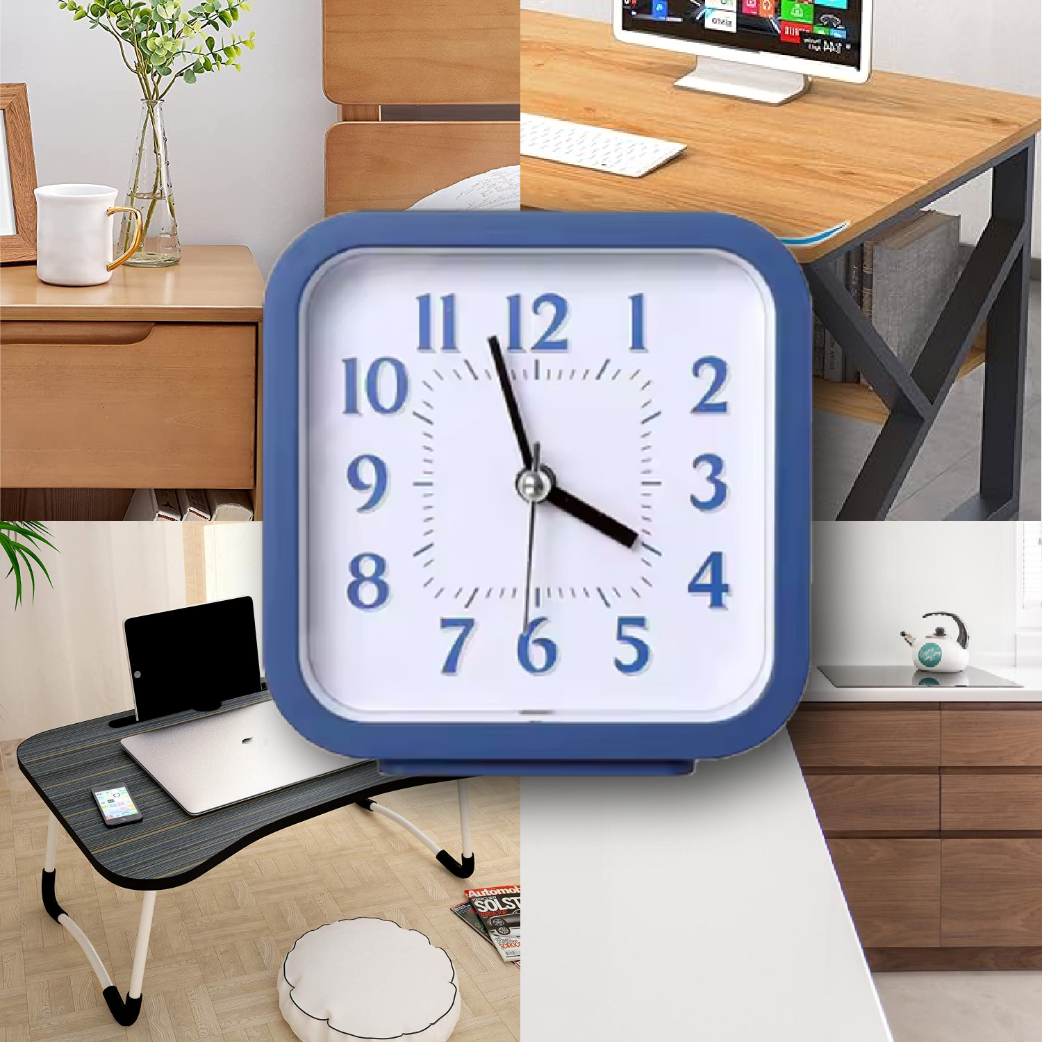 Square Alarm Clock Fashion Quartz Alarm Clock Loud Sound Analogue Desk ...