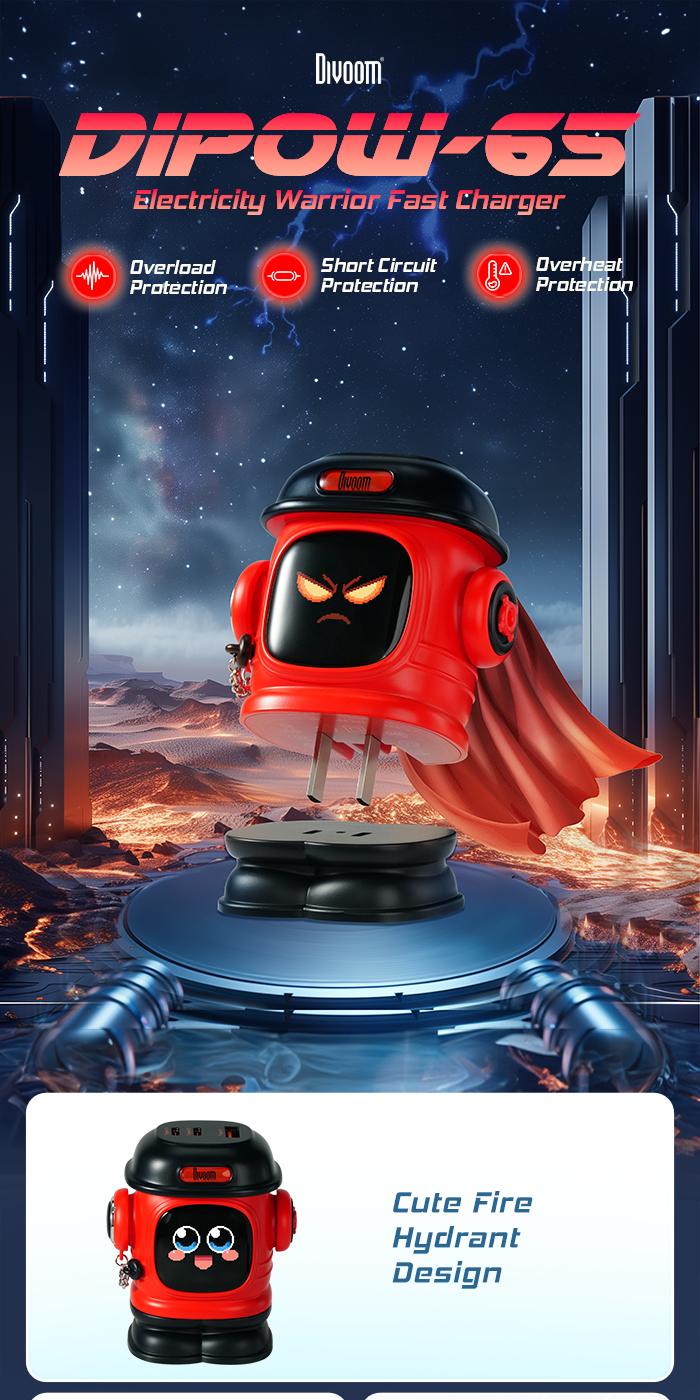 Divoom DIPOW-65 Red Electricity Warrior Fast Charger 65W High-Speed 2 ...