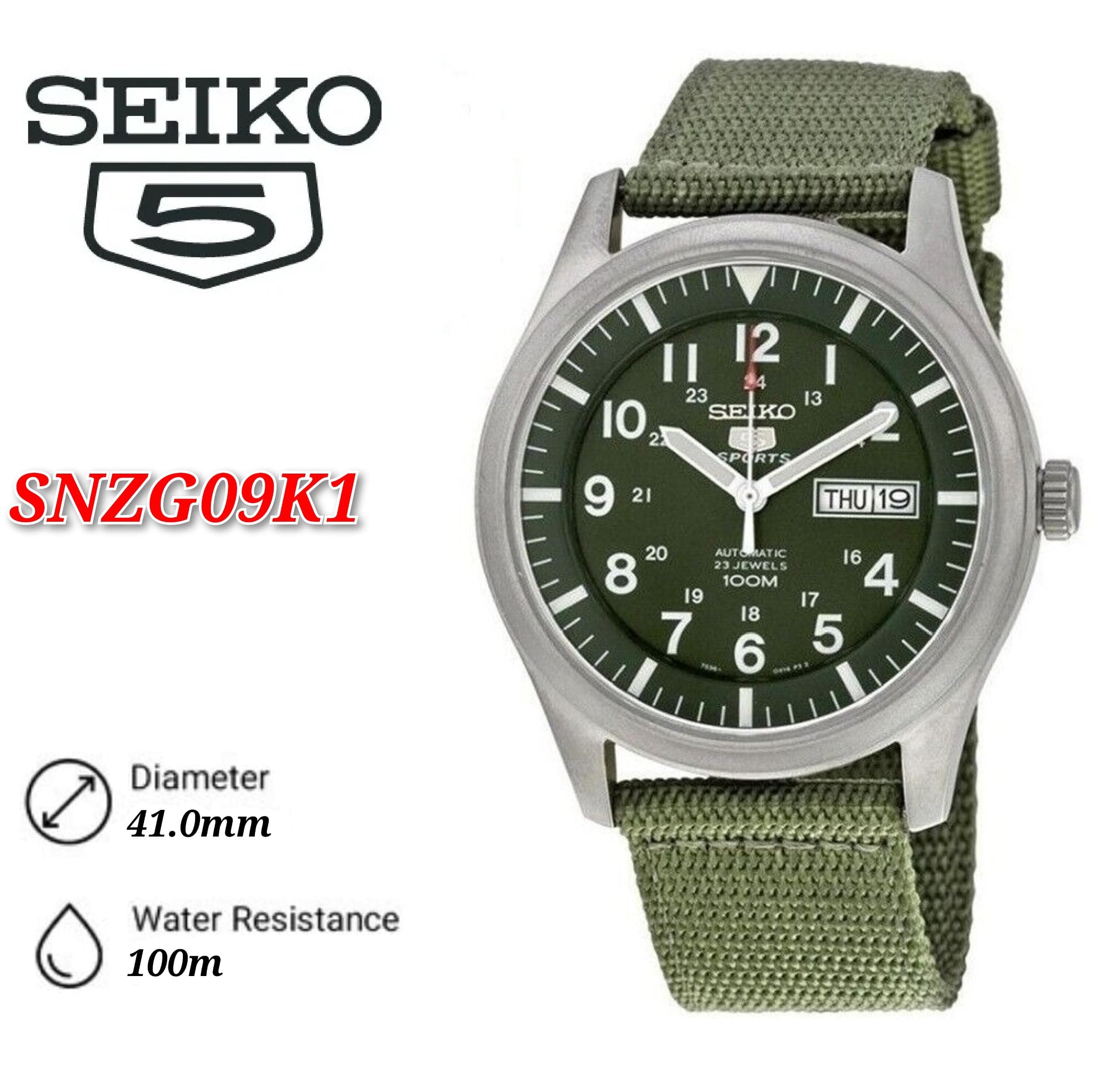 Seiko 5 Sports SNZG09K1 Automatic See-thru Back Case Nylon Strap Watch ...