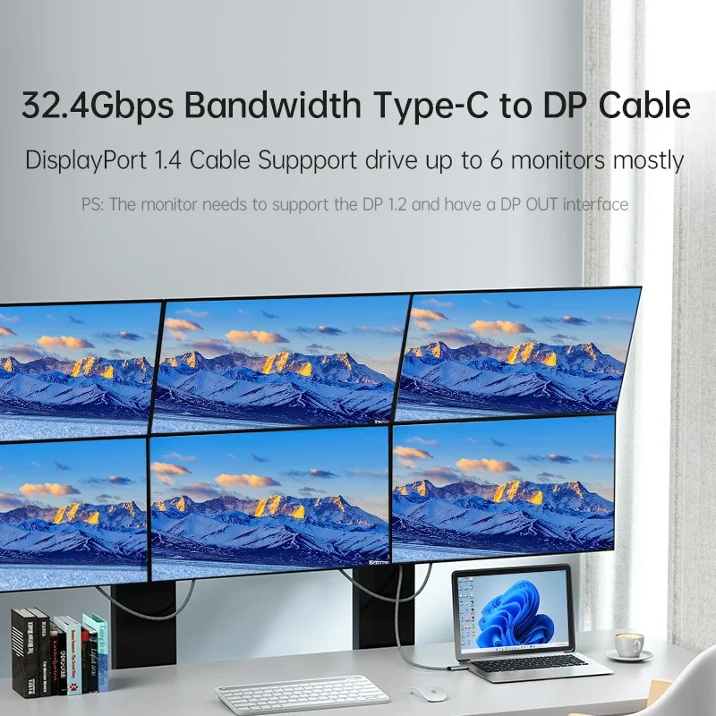 USB C to Monitor 8K 60Hz Display Port Cable 1.4 DP Thunderbolt 3/4/5 ...
