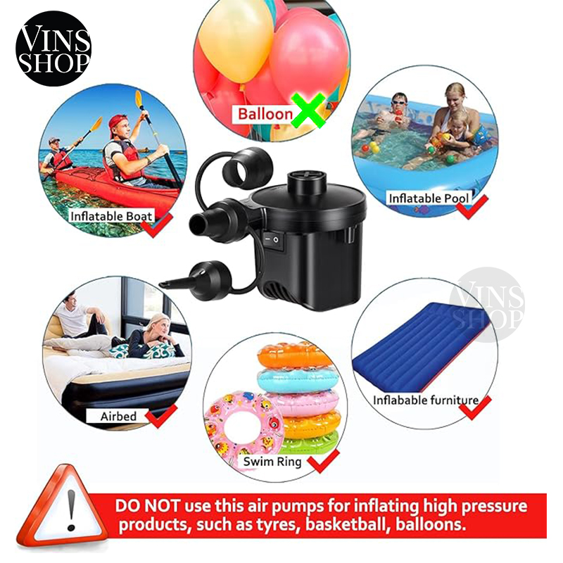 VINS Electric AC Air Pump Inflate Deflate with 3 Nozzles for Inflatable ...