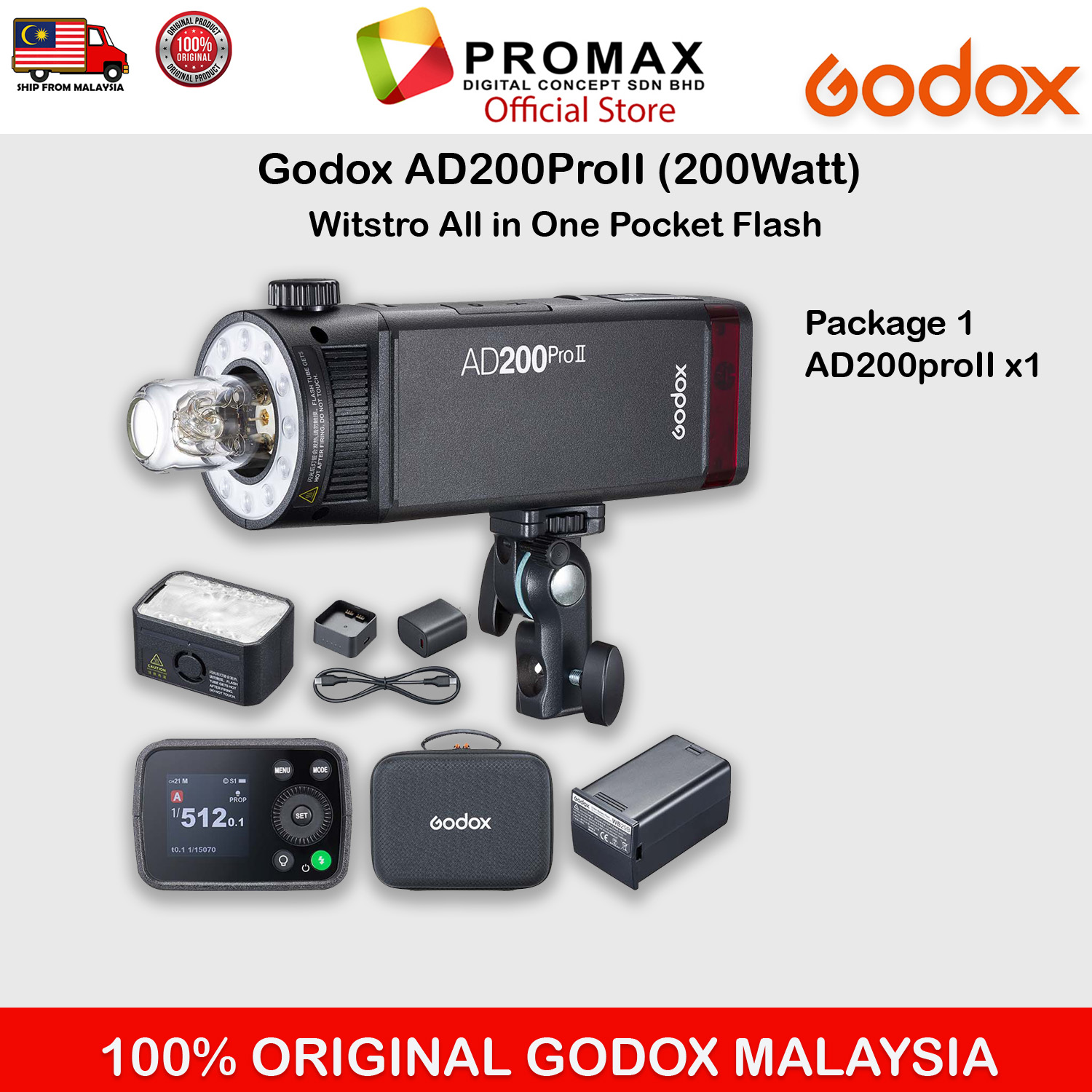 Godox AD200 Pro II TTL Pocket Flash Kit AD200PRO II GODOX AD200PROII ...