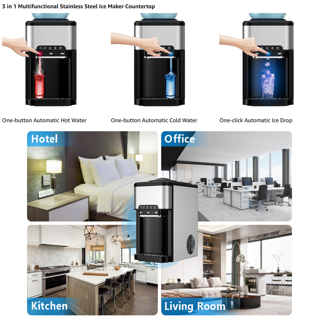 HYDRIXX 3 in 1 Ice Maker Desktop Ice Making Machine with Hot & Cold ...