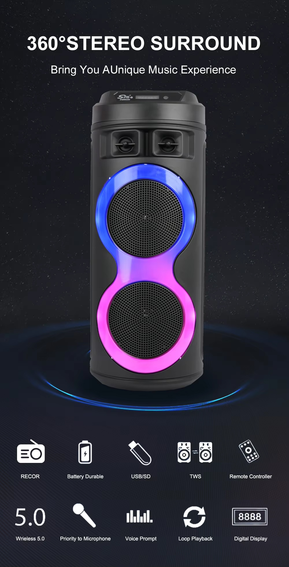 ZQS 6212 / ZQS 6220 Dual 6" 25W Bluetooth Speaker Super Bass KTV Karaoke Trolley Wireless ...