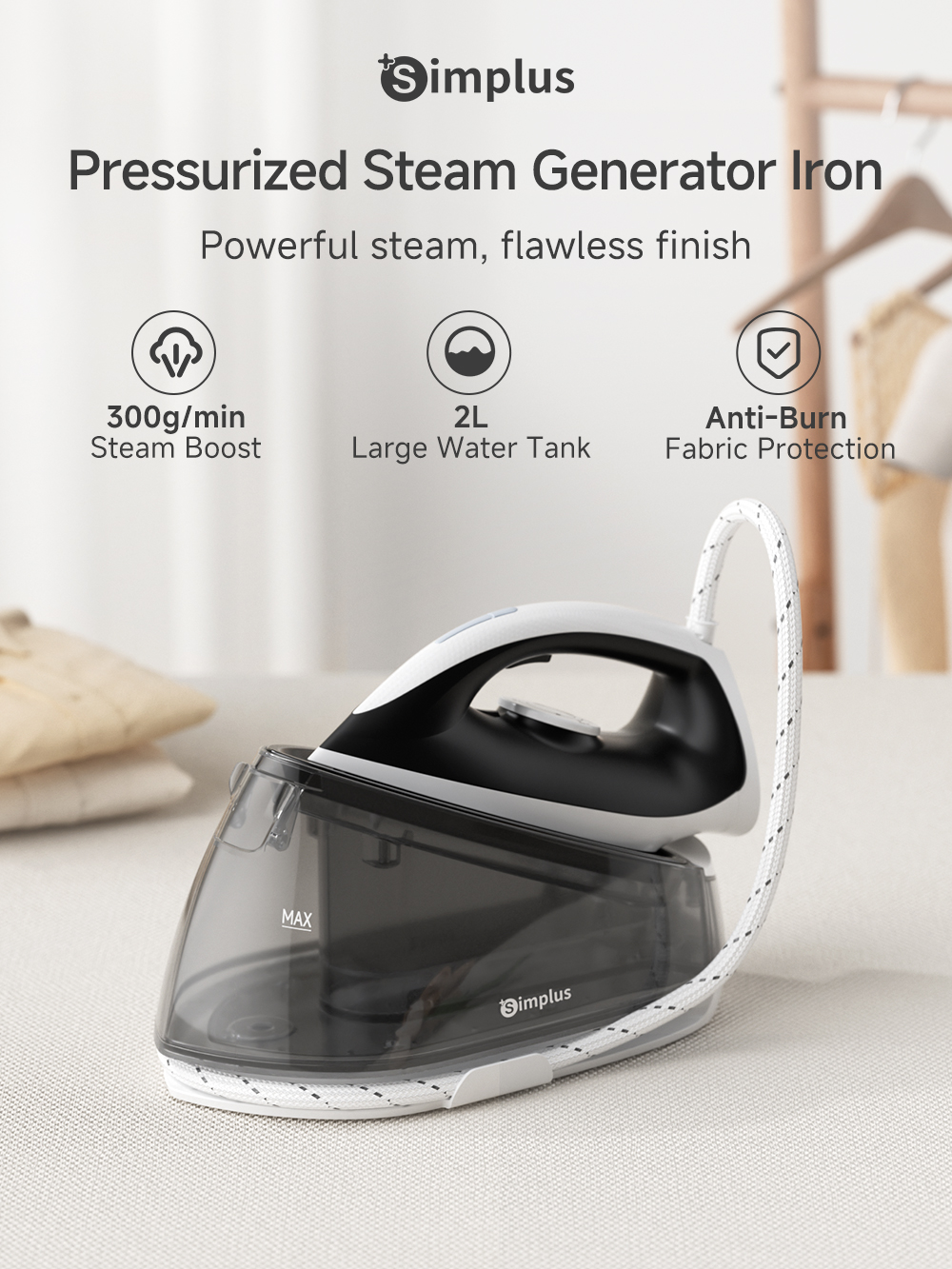 Simplus Steam Generator Iron Intelligent Pressurized Steam Generator High Power 300g/min Steam ...