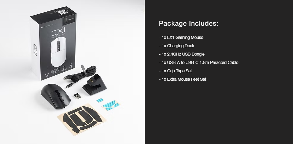 TECWARE EX1 LIGHTWEIGHT WIRELESS GAMING MOUSE WITH CHARGING DOCK ...