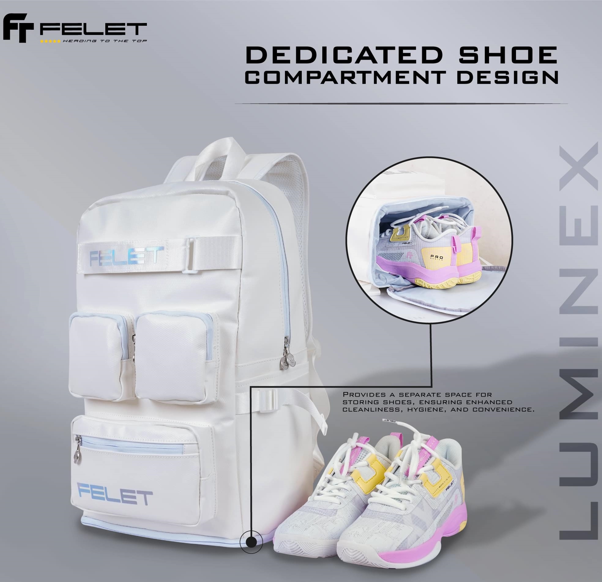 FELET LUMINEX RACKET BACKPACK ( 100% ORIGINAL ) WITH COMPARTMENT SHOES ...