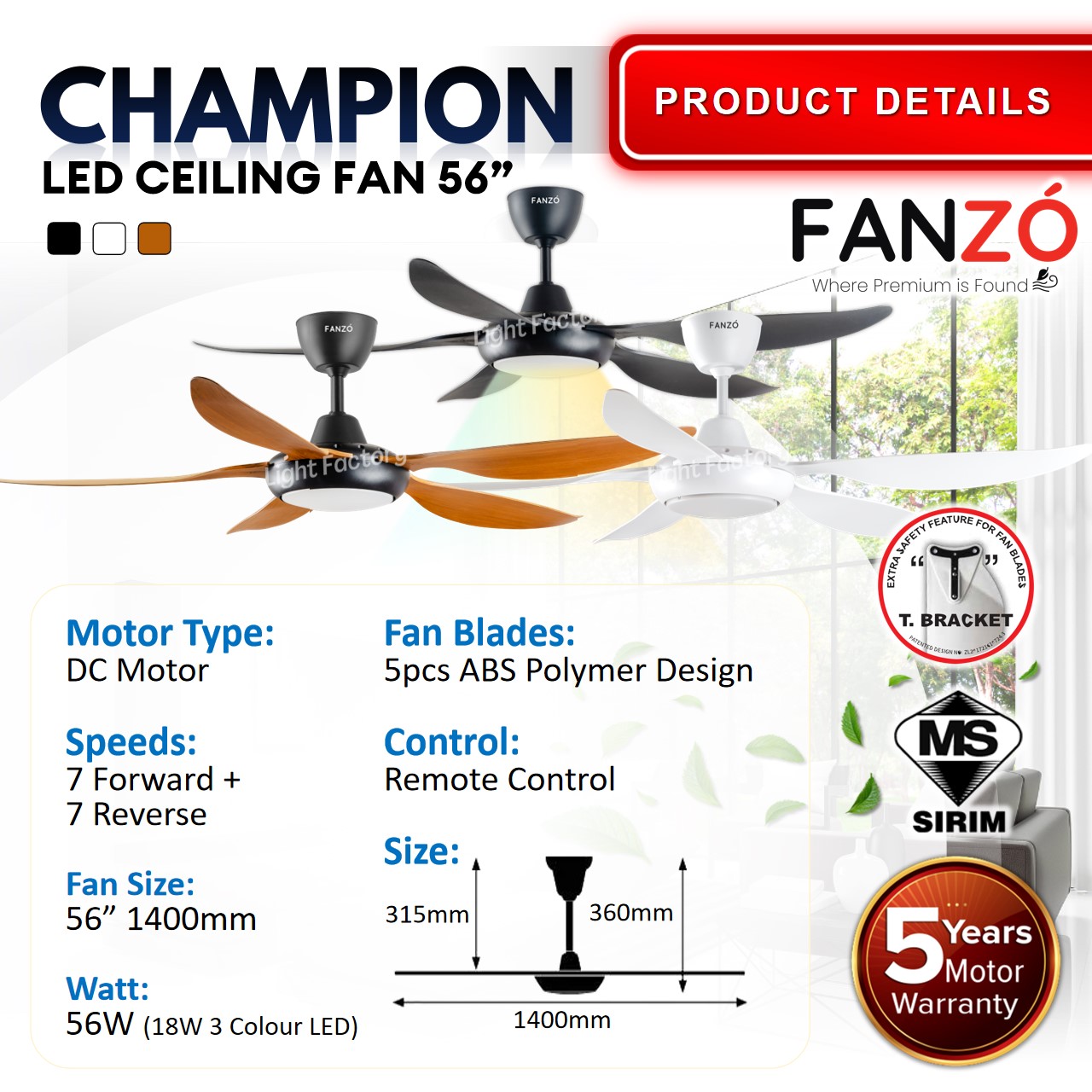 💡LED CEILING FAN💡DEKA F5DC LED PRO / FANZO TURBO LED Champion / ECOLUXE ...
