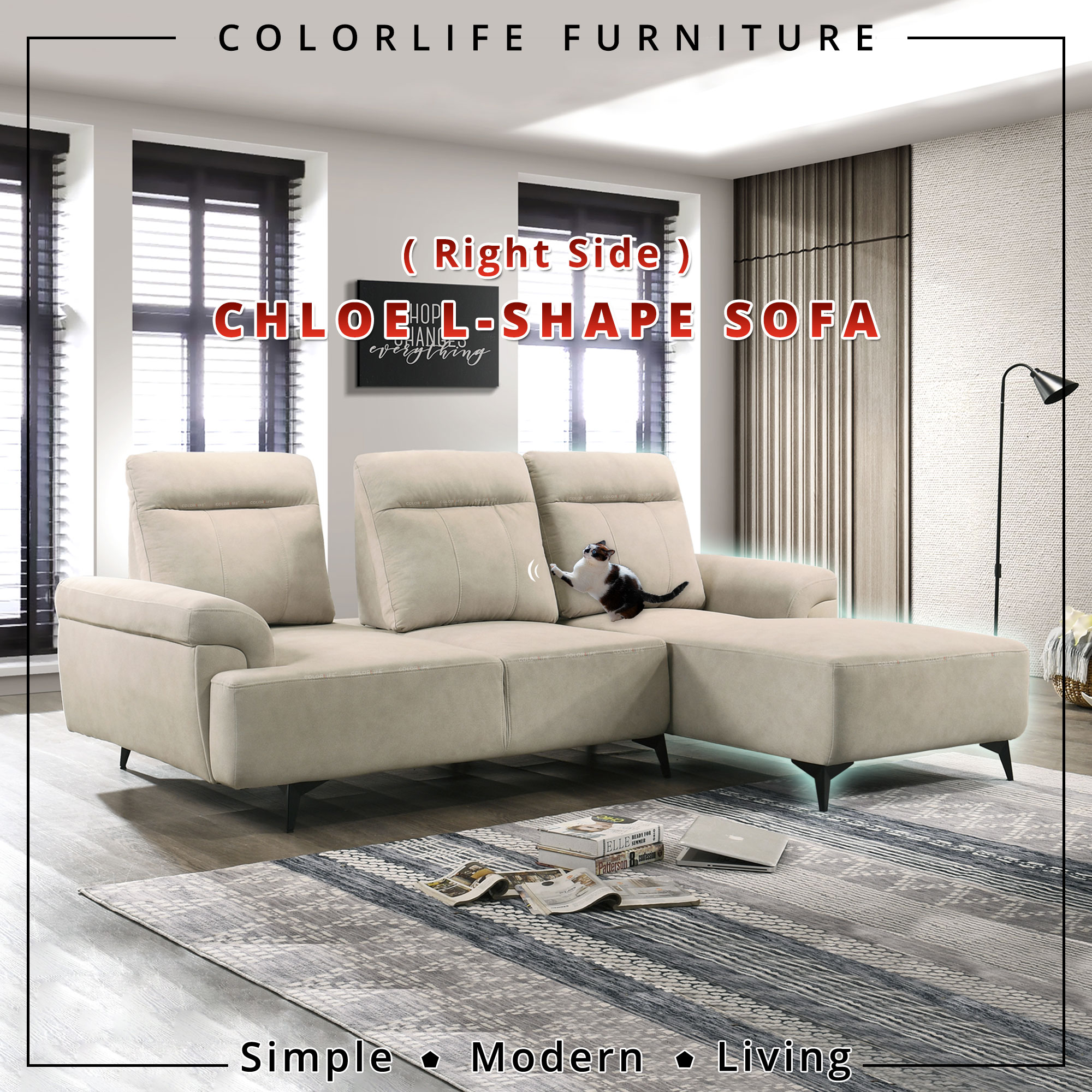 Color Life Chloe L-Shape Sofa (Left/Right) / Push back Backrest ... Color Life Chloe L-Shape Sofa (Left/Right) / Push back Backrest ...