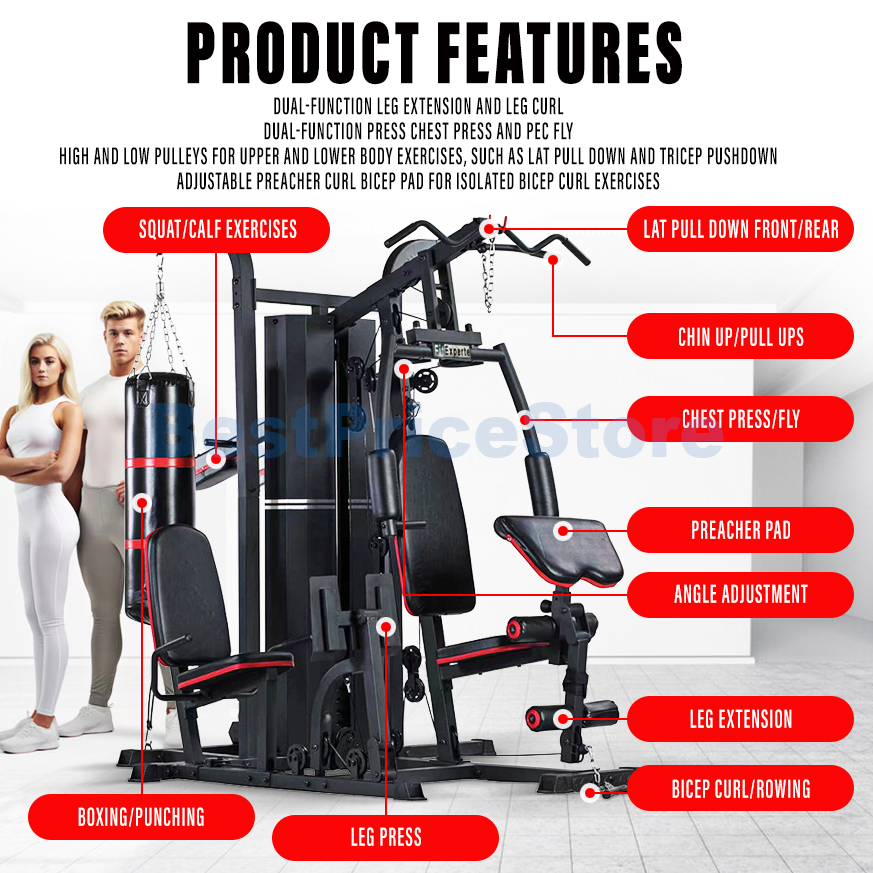BPS FEXPERT 5Way Home Gym Station Machine Equipment 72kg Stack Leg ...
