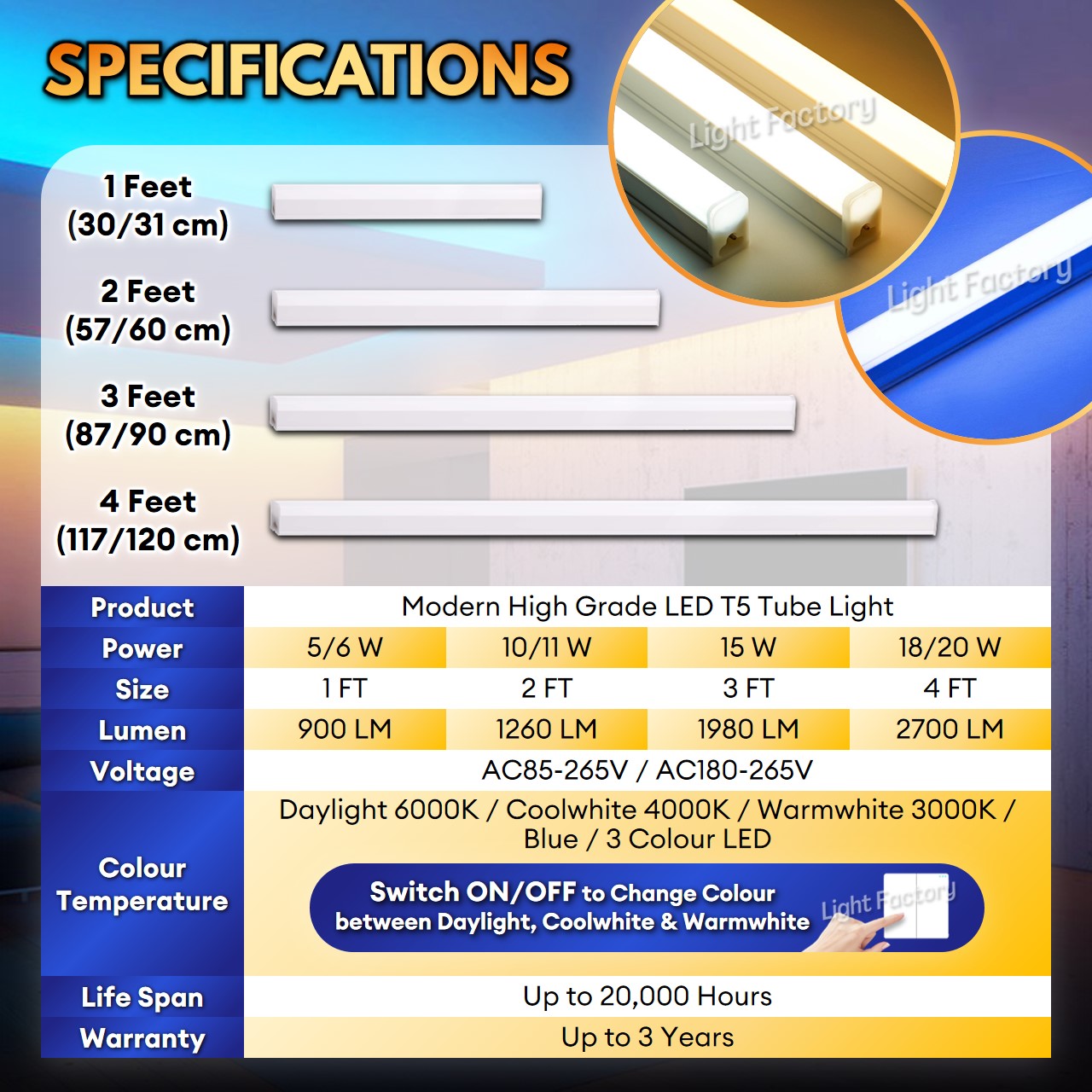 High Grade LED T5 Tube with Connector SET Super Bright T5 Long Tube ...