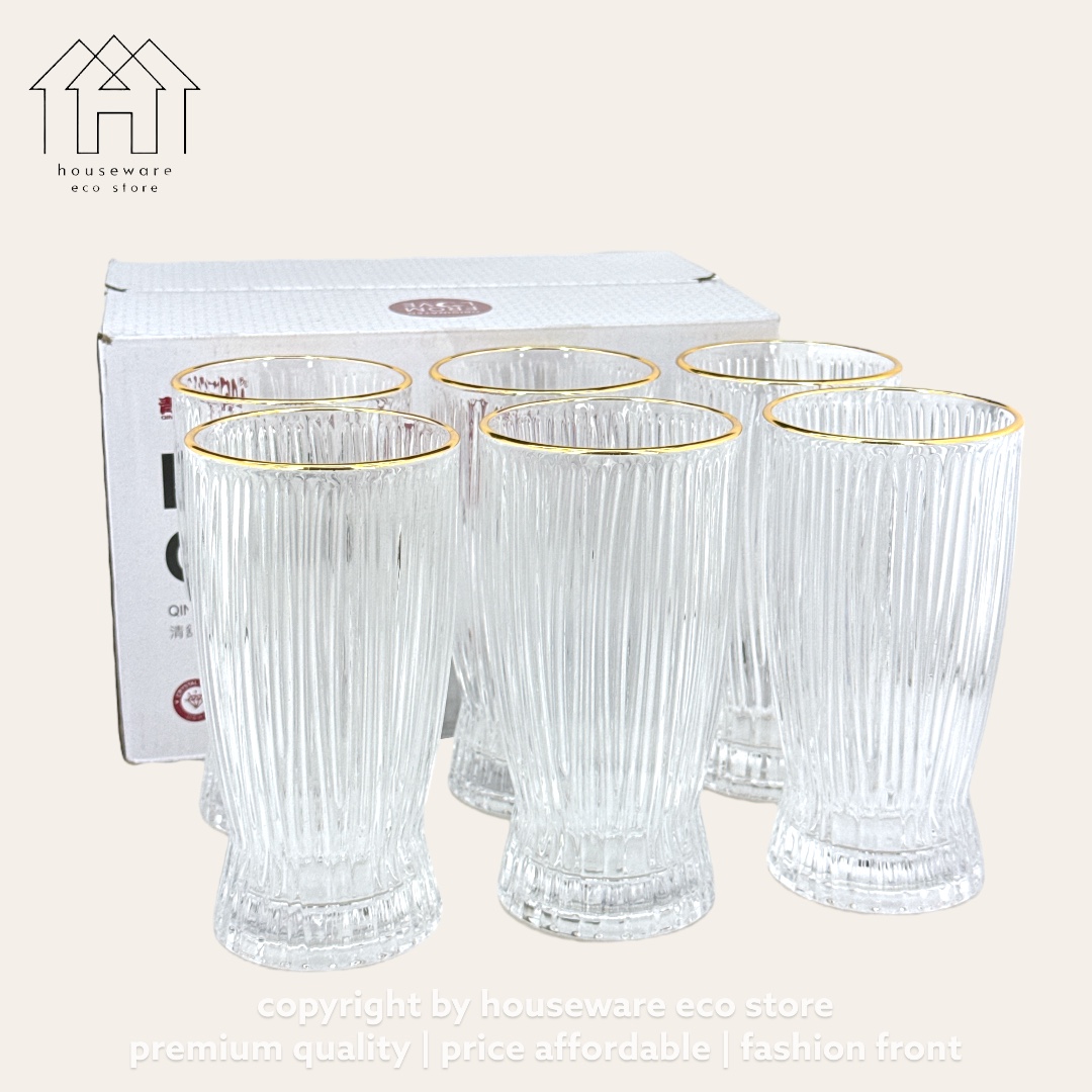 (Gold Line) 360ml INS Coffee Glass Cup Glass Drinking Cup Coffee Cup ...