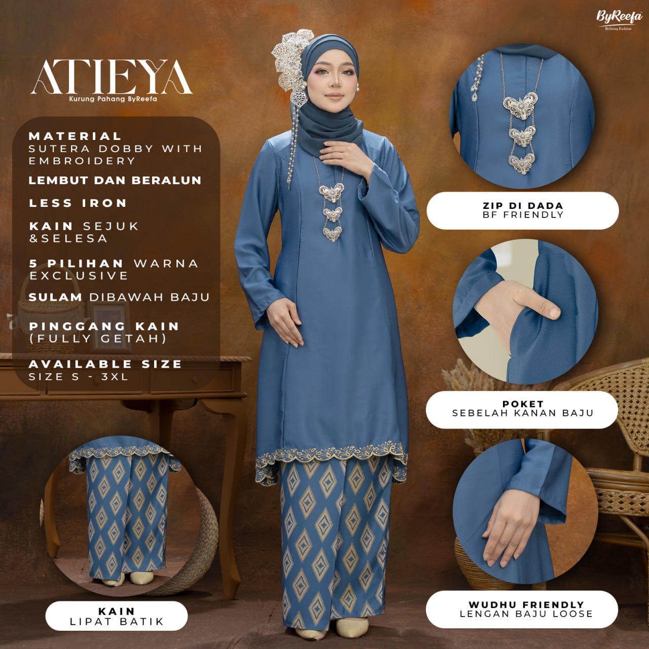 ByReefa | Kurung Pahang ATIEYA | Material Sutera Dobby | Sulam Biku | Kain Lipat Batik | Shopee ...