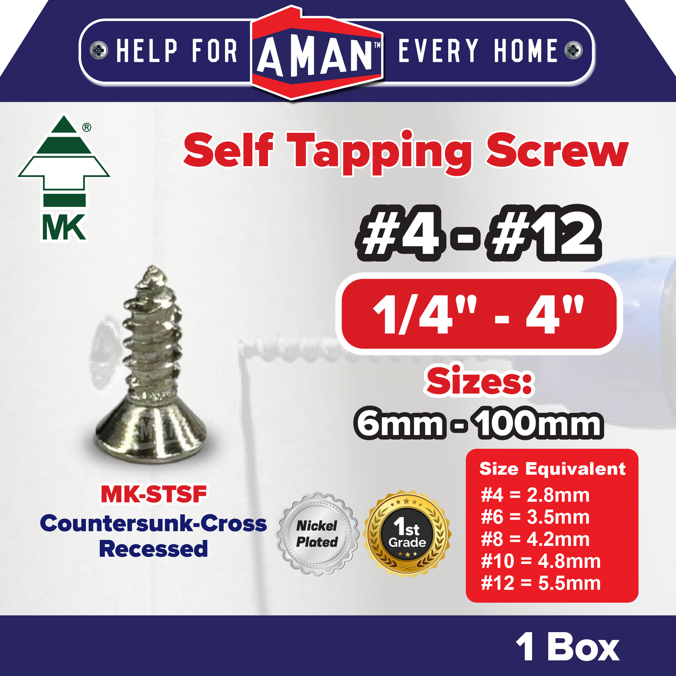 MK Self Tapping Screw Wood Chipboard Screw Skru Kayu Nickel CSK Head ...