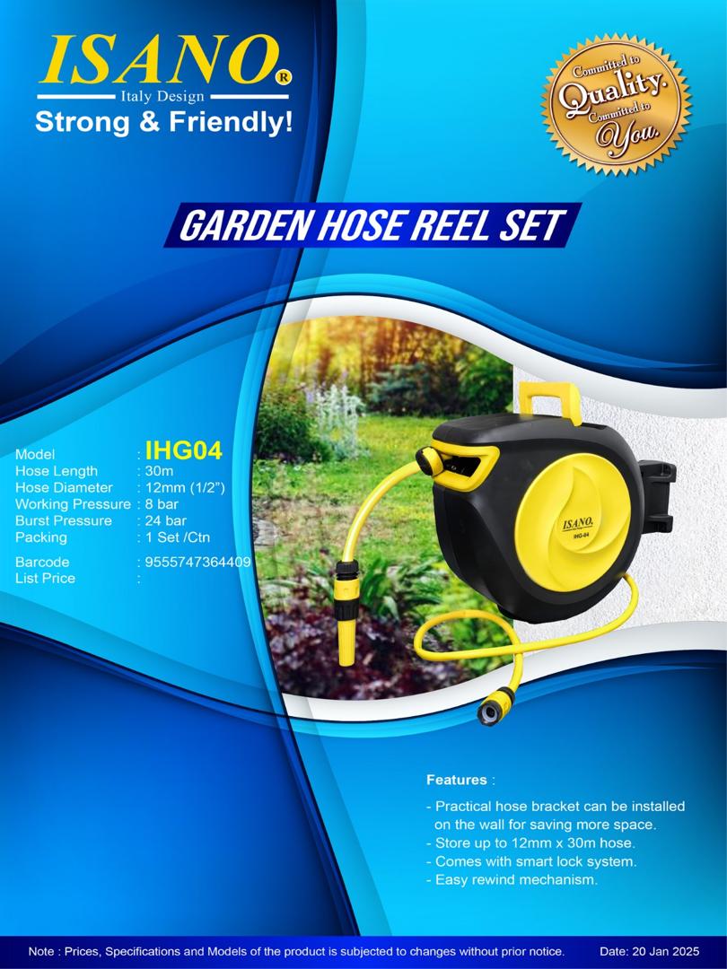 ISANO 10M & 20M Wall Mounted Automatic Reel Retractable Water Hose Reel ...