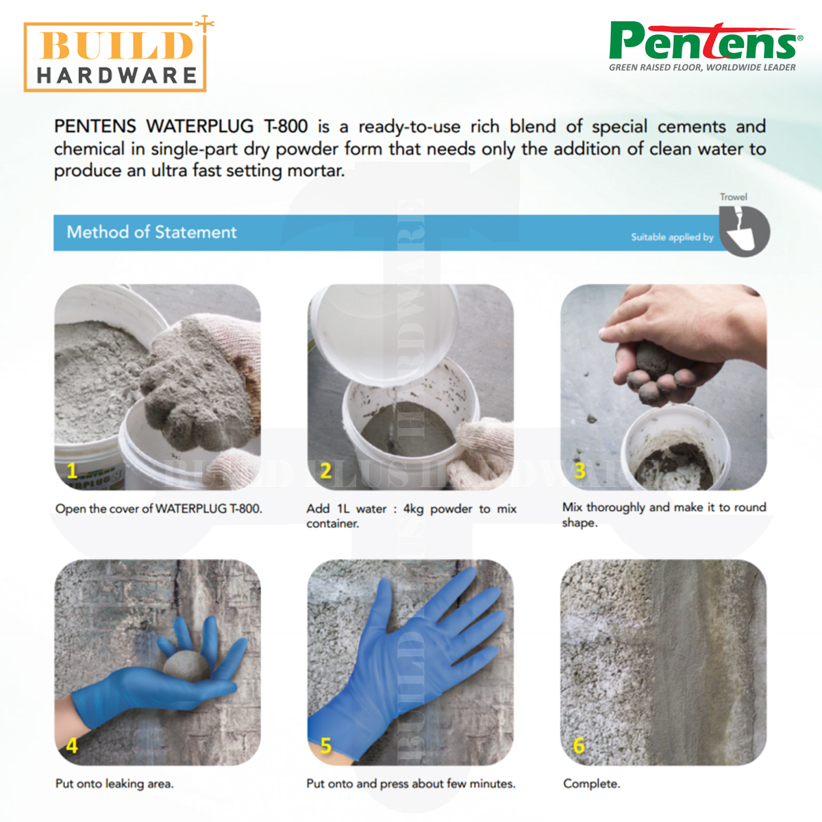 PENTENS WATERPLUG T-800 20kg | Rapid Setting Mortar for Plugging Leaks ...