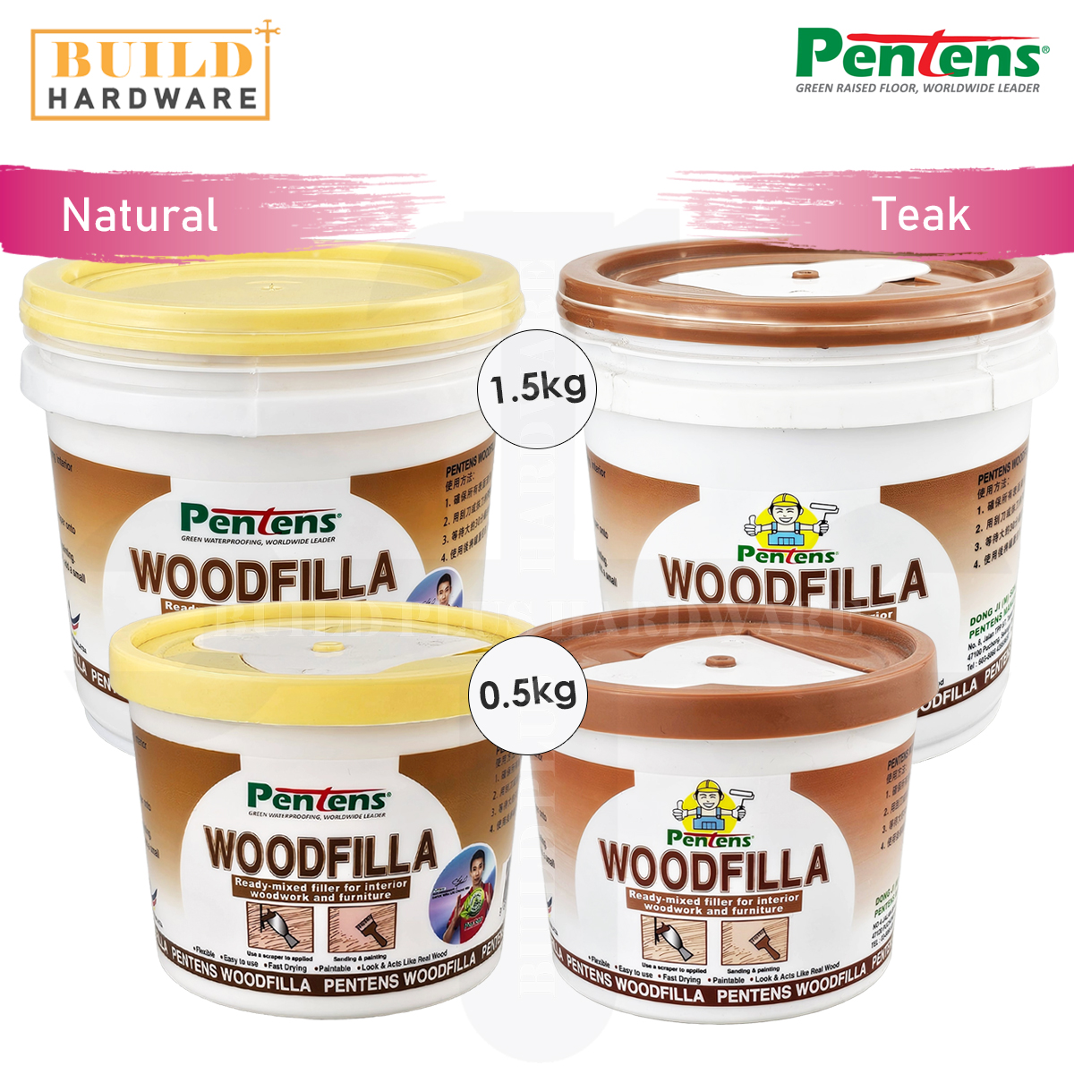 PENTENS WOODFILLA (NATURAL/TEAK) 0.5kg / 1.5kg | Ready-mixed Filler for ...