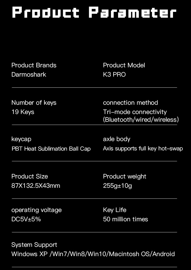 Darmoshark K3 Pro Numeric Keypad Tri-Mode (Wireless/Bluetooth/Wired ...
