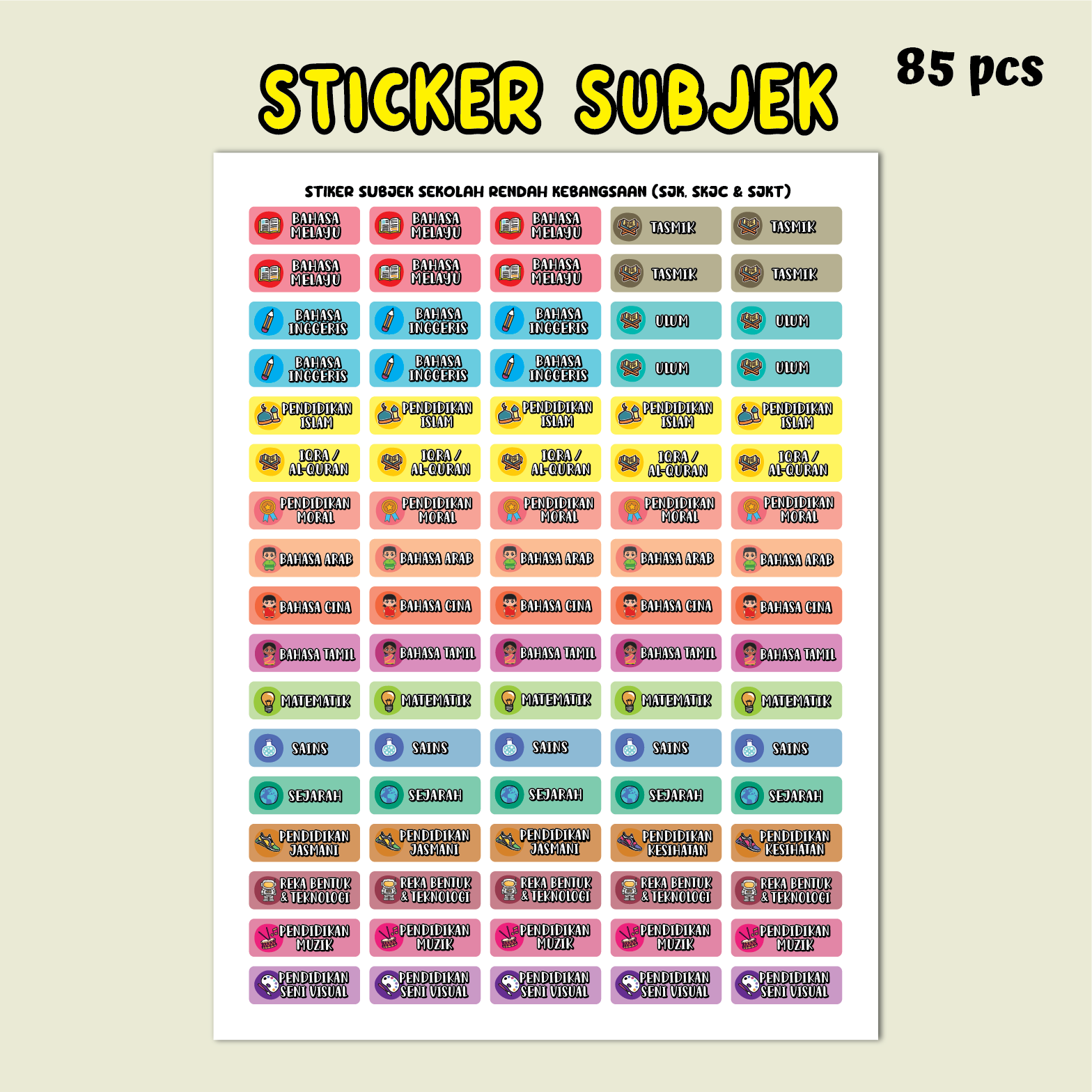 120pcs STICKER HARI & SUBJEK SEKOLAH LABEL Kalis Air UNTUK BUKU SEKOLAH ...