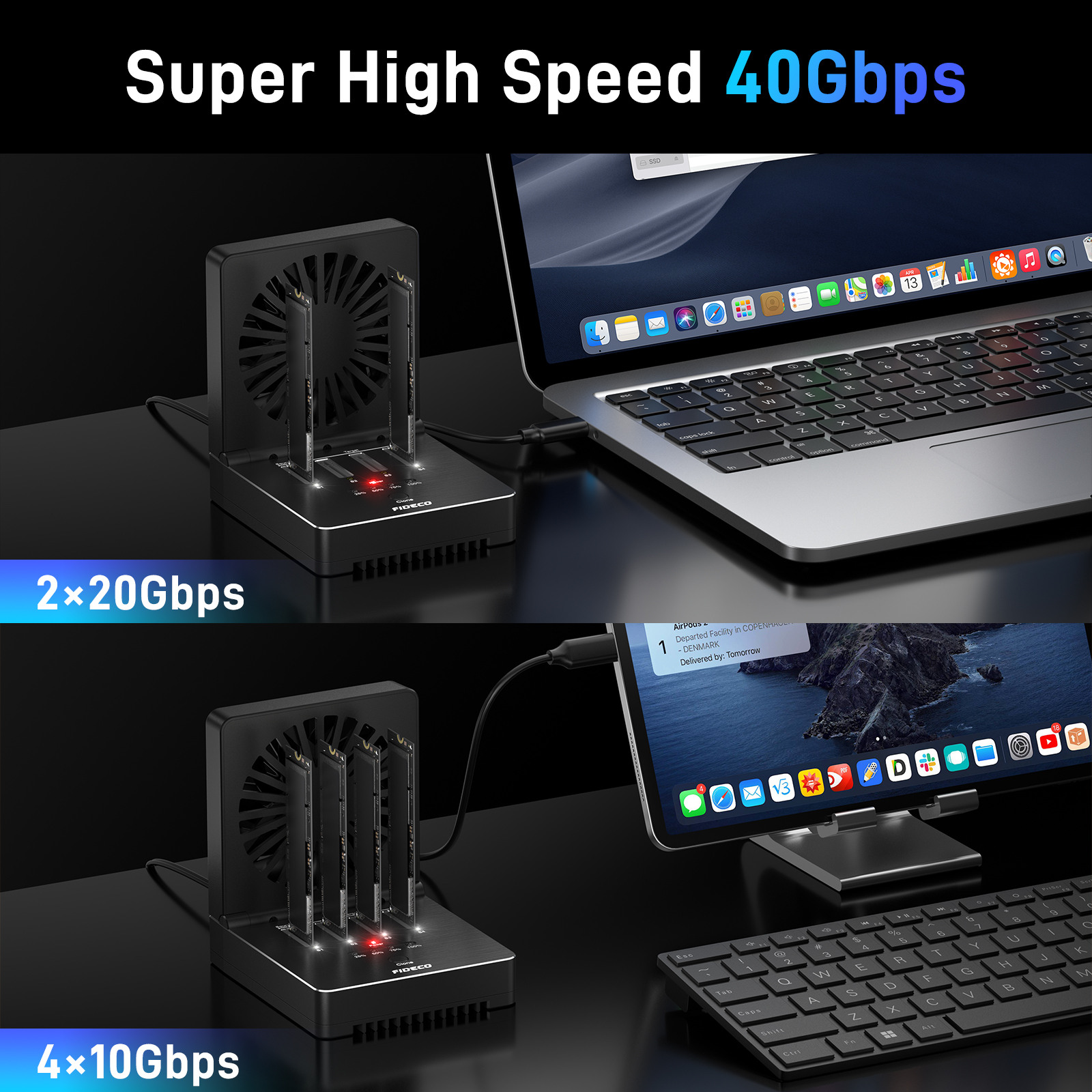Fideco M248 4 Bay Docking Station for M.2 NVMe SSD, with Support ...