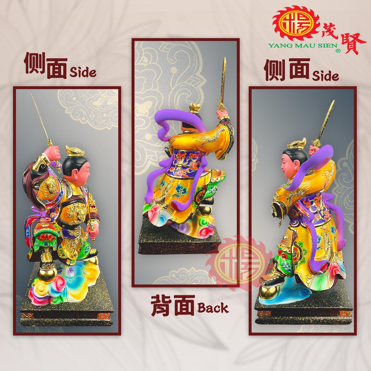 YMS 古彩正金木雕 金吒木吒太子 金吒 木吒 金身 神像 12寸 16寸 JinZha MuZha Tai Zi Statue ...