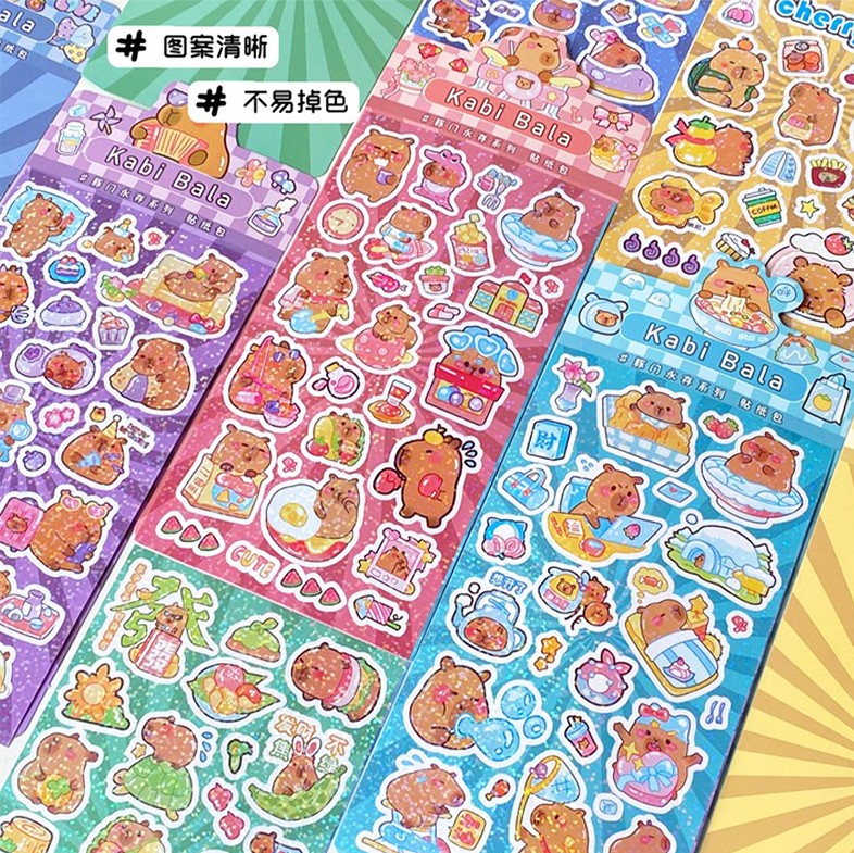 Kapibala Guka Stickers Cartoon Cute Pufferfish Creative Laser Ledger ...