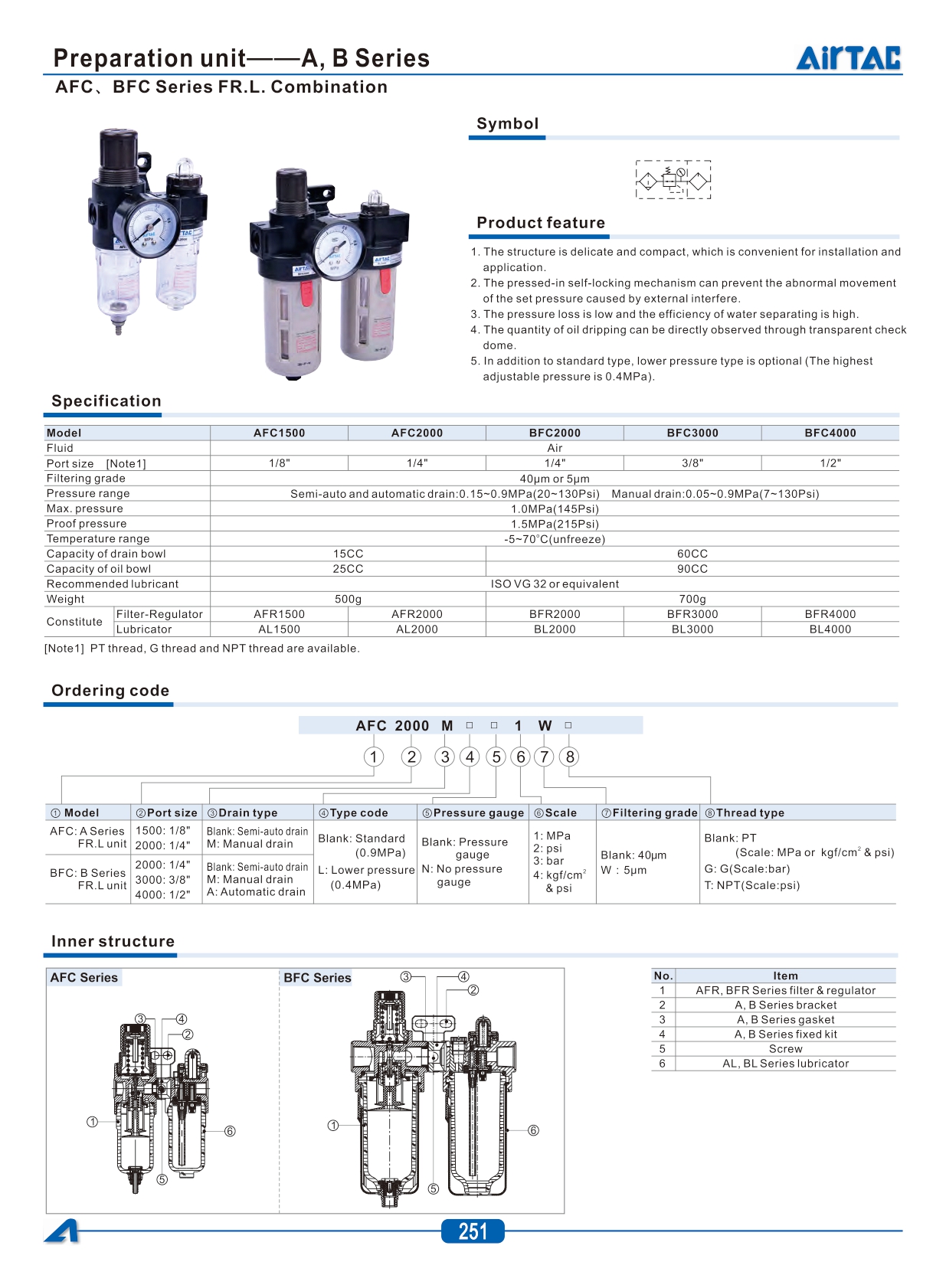 AirTAC AFC BFC Series Air Filter Regulator+Lubricator(FR+L) AFC1500 AFC2000 BFC2000 BFC3000 ...