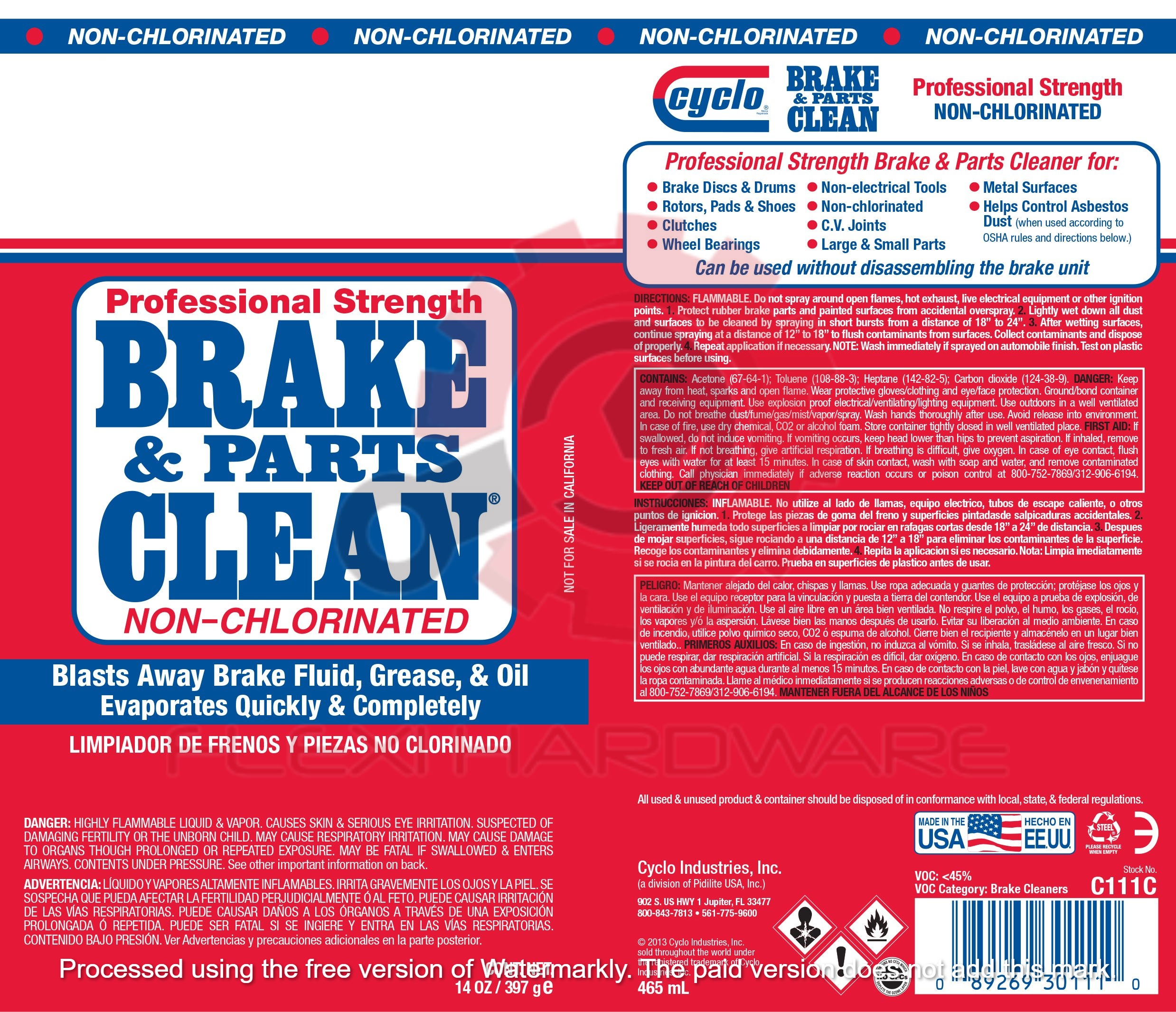 CYCLO Brake Cleaner C111 Professional Strength Brake and Parts Cleaner ...