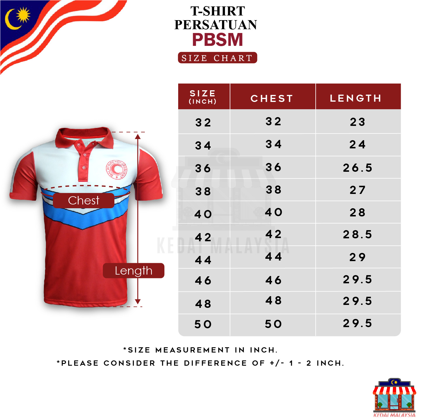 T-shirt PBSM Lengan Pendek & Lengan Panjang/ Baju Persatuan Bulan Sabit ...