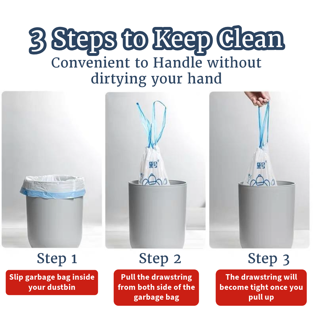 Mr.Ing Drawstring Plastic Trash bag 100pcs thick garbage bag | Shopee ...