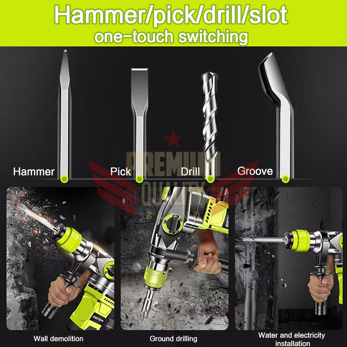 6500W Electric Pick Rotary Hammer Drill Drilling Demolition Jackhammer ...