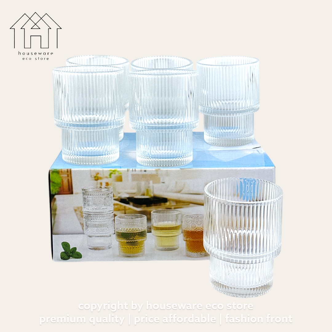 INS Cafe Glass Cup Line Glass Drinking Cup Coffee Cup / Gelas Kaca ...
