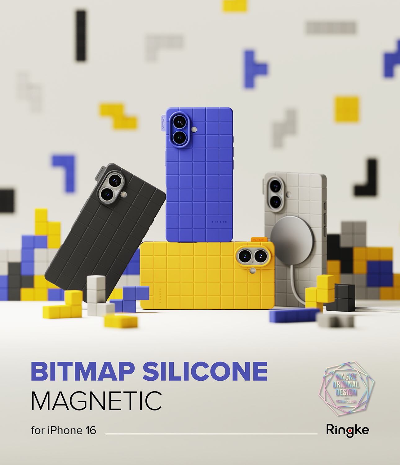 RINGKE® BITMAP SILICONE MAGNETIC iPhone 16 Fun Square Cube Pixel Art ...