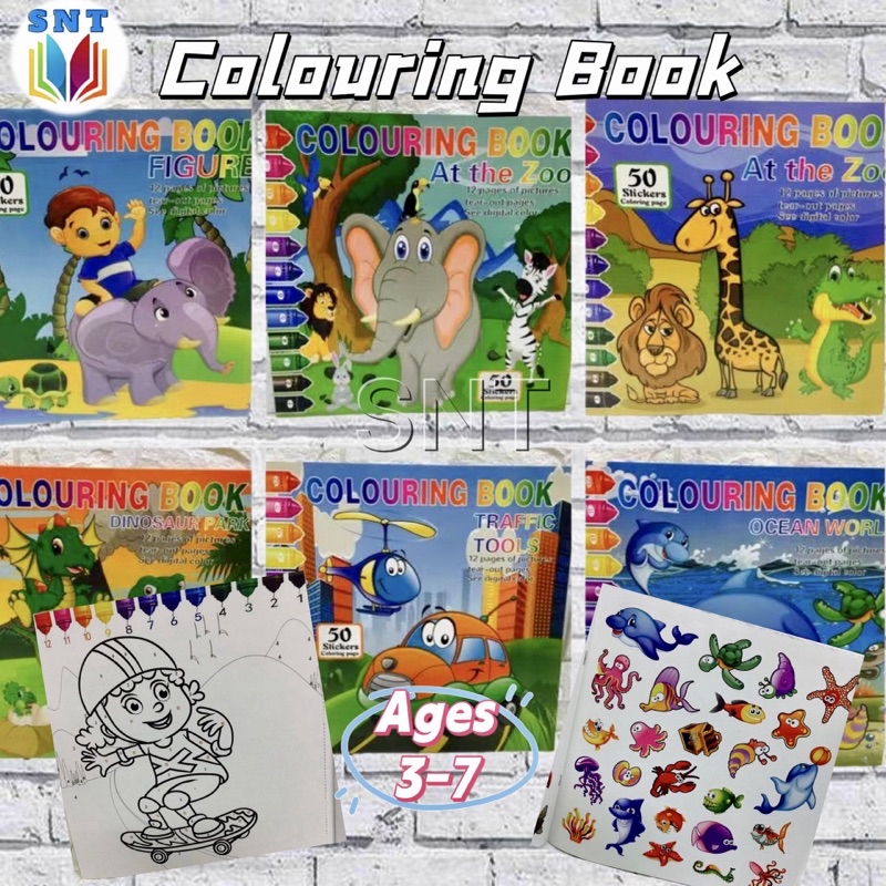 SNT (333) Buku Warna Buku Stiker Cartoon Colouring Book Kids Sticker ...