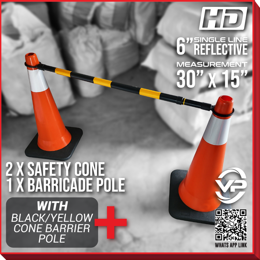 SAFETY ROAD/TRAFFIC CONE BLACK BASE WITH REFLECTOR SINGLE LINE SET ...
