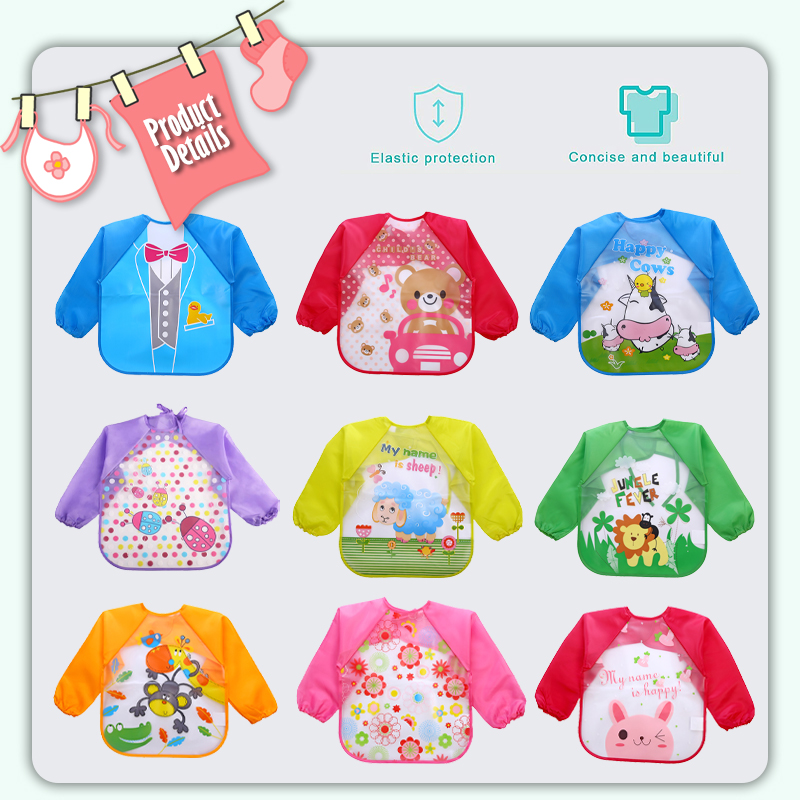 [Little B House] Waterproof Baby Bib Long Sleeve Feeding Bibs Apron ...