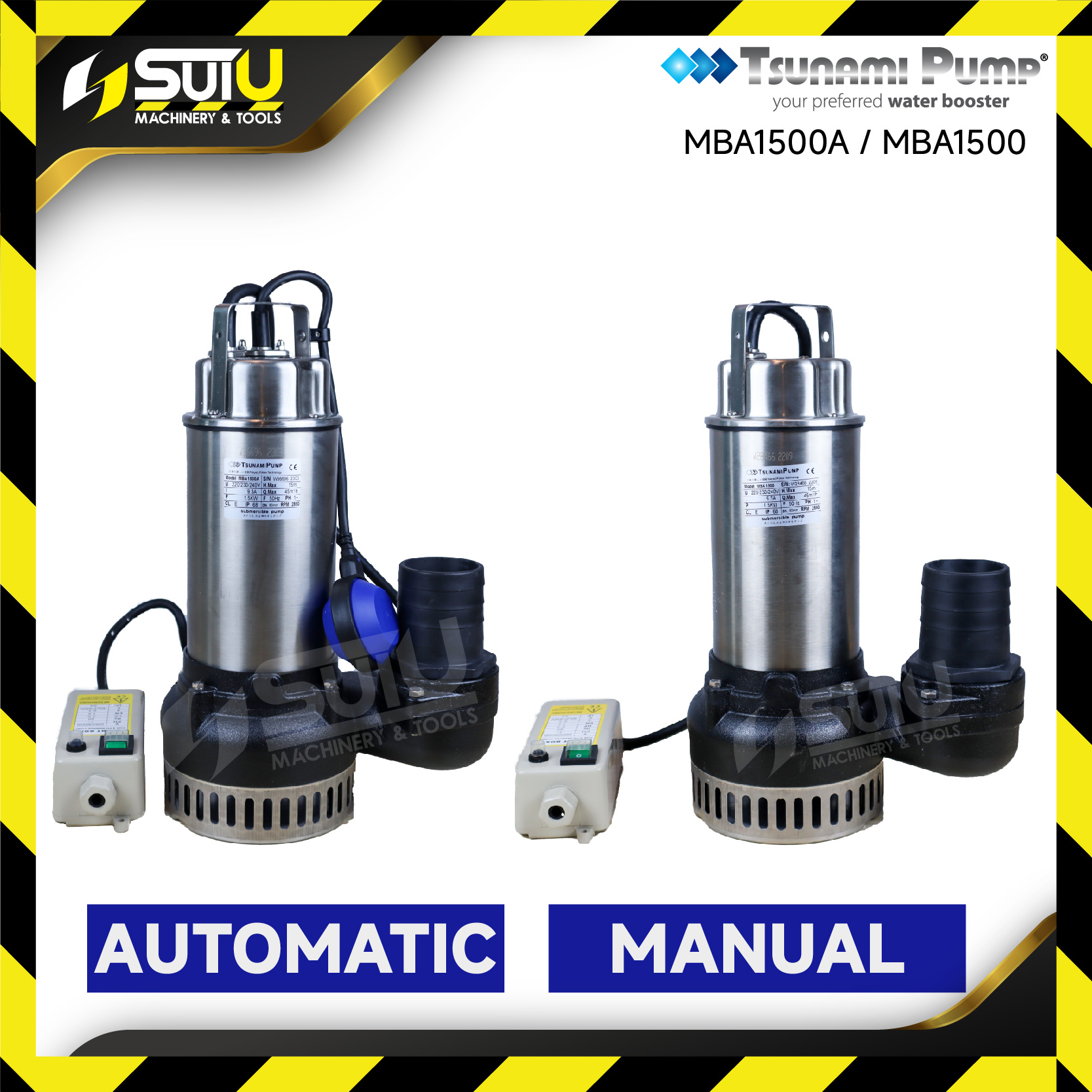 [MANUAL / AUTOMATIC] TSUNAMI PUMP MBA1500 / MBA1500A Submersible Sewage ...
