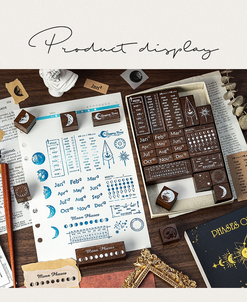 Beautiful Phases Of The Moon Week Month Wood Rubber Stamps Set DIY ...