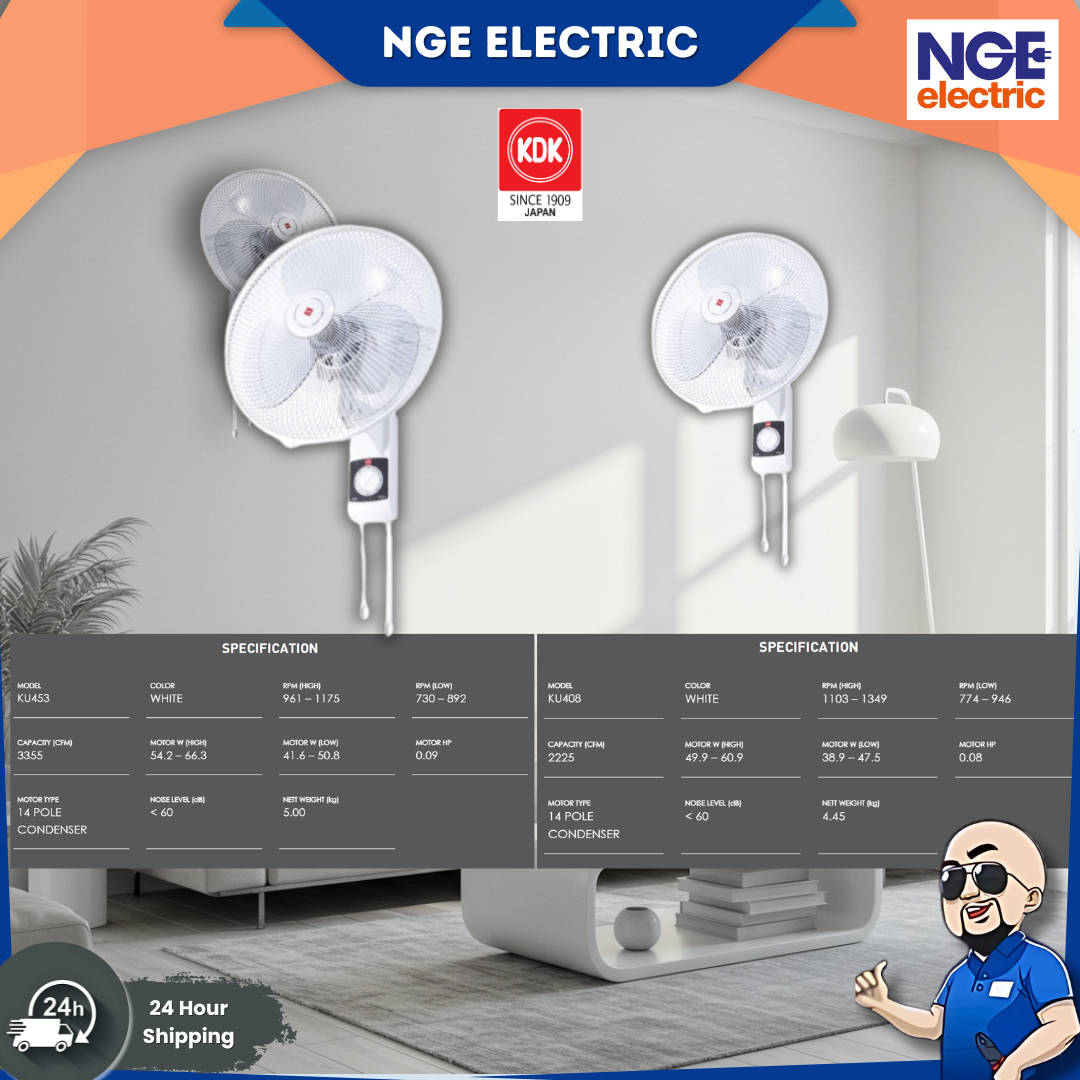 FAN| KDK KU308 KU453/KU408 Speed Wall Fan (12"/16"/18") Kipas Dinding ...