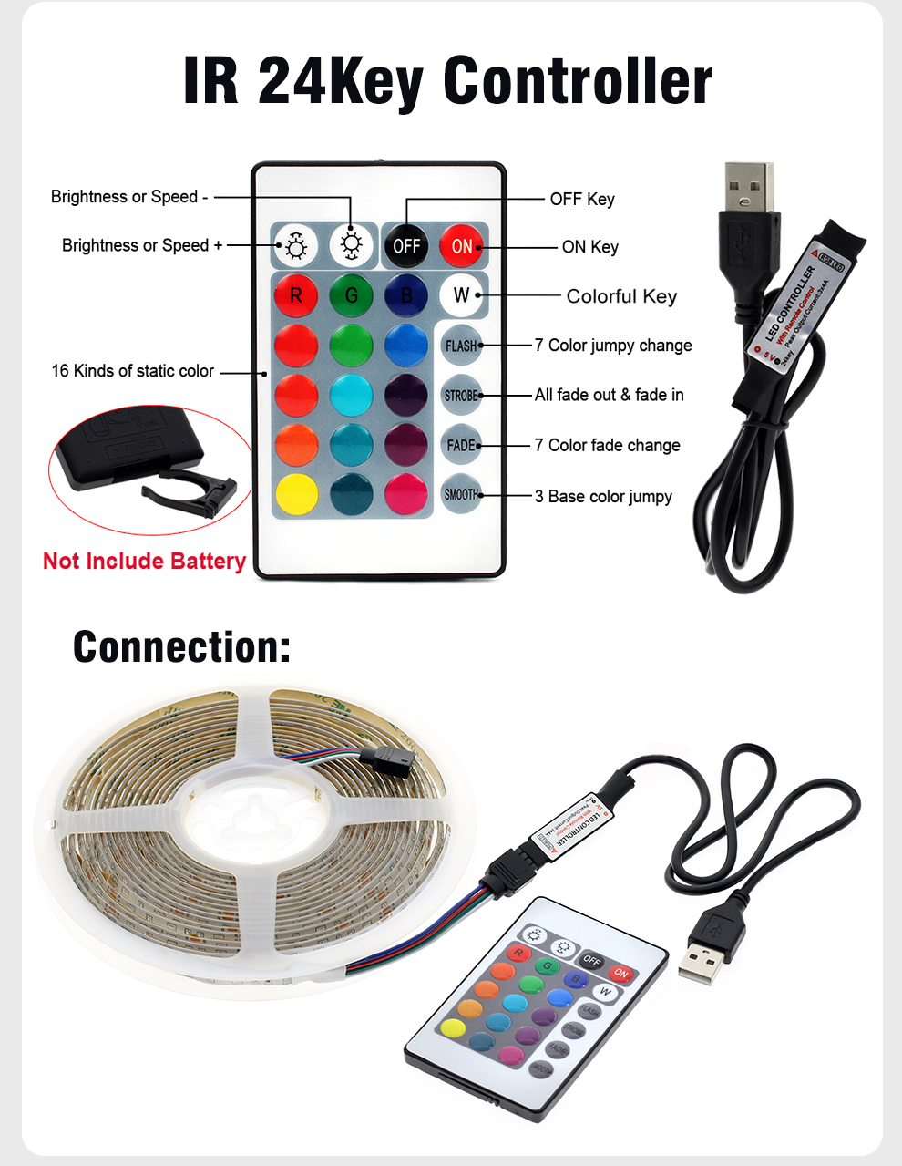 RGB LED Strips SMD2835 USB 5V Flexible Light TV Backlight 1M 2M 3M 4M ...