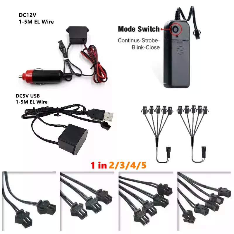 EL Wire Accessories - AC to DC 5V USB Inverter - 12V Car Power Socket ...