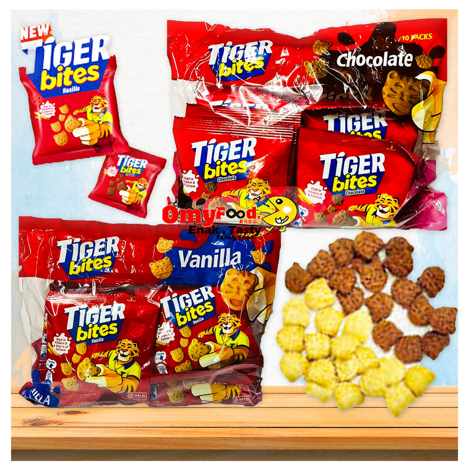 18g x 10packs Tiger Bites Flavoured Biscuits [Vanilla / Chocolate ...