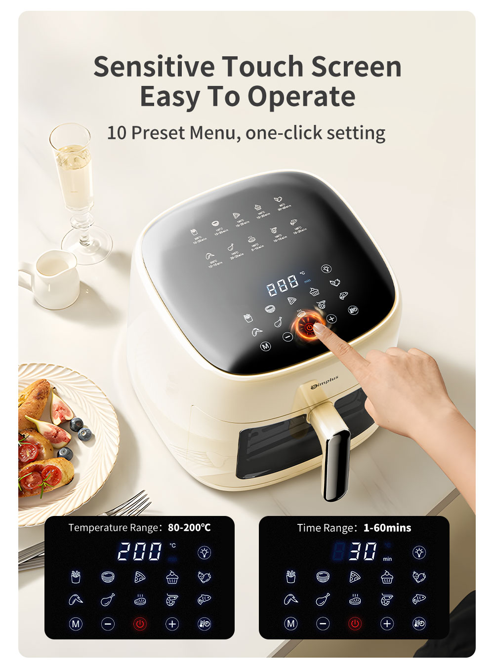 Simplus Air Fryer 6.5L Large Capacity | Ultra-Thin丨1500W Power| Non ...
