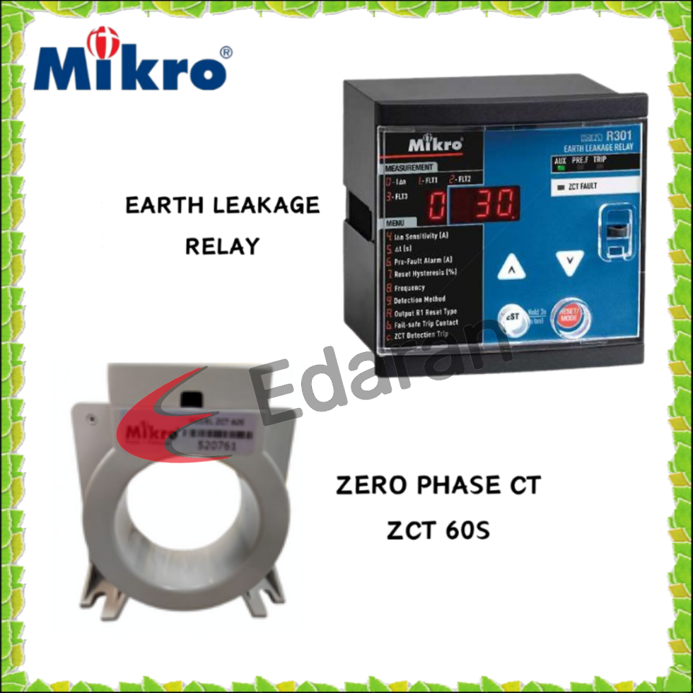 MIKRO ZERO PHASE CT ZCT 60S / EARTH LEAKAGE RELAY R301A-240A | Shopee ...